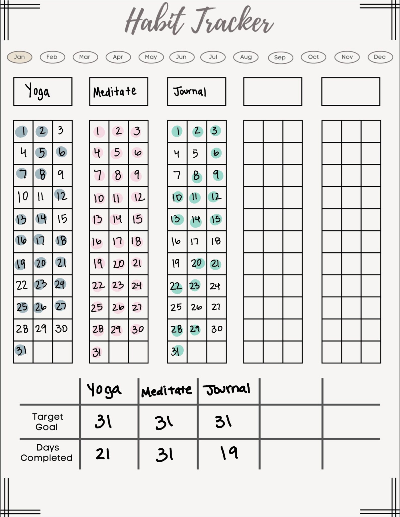Monthly Habit Tracker, Printable, Digital, Target Goals, Minimalistic ...