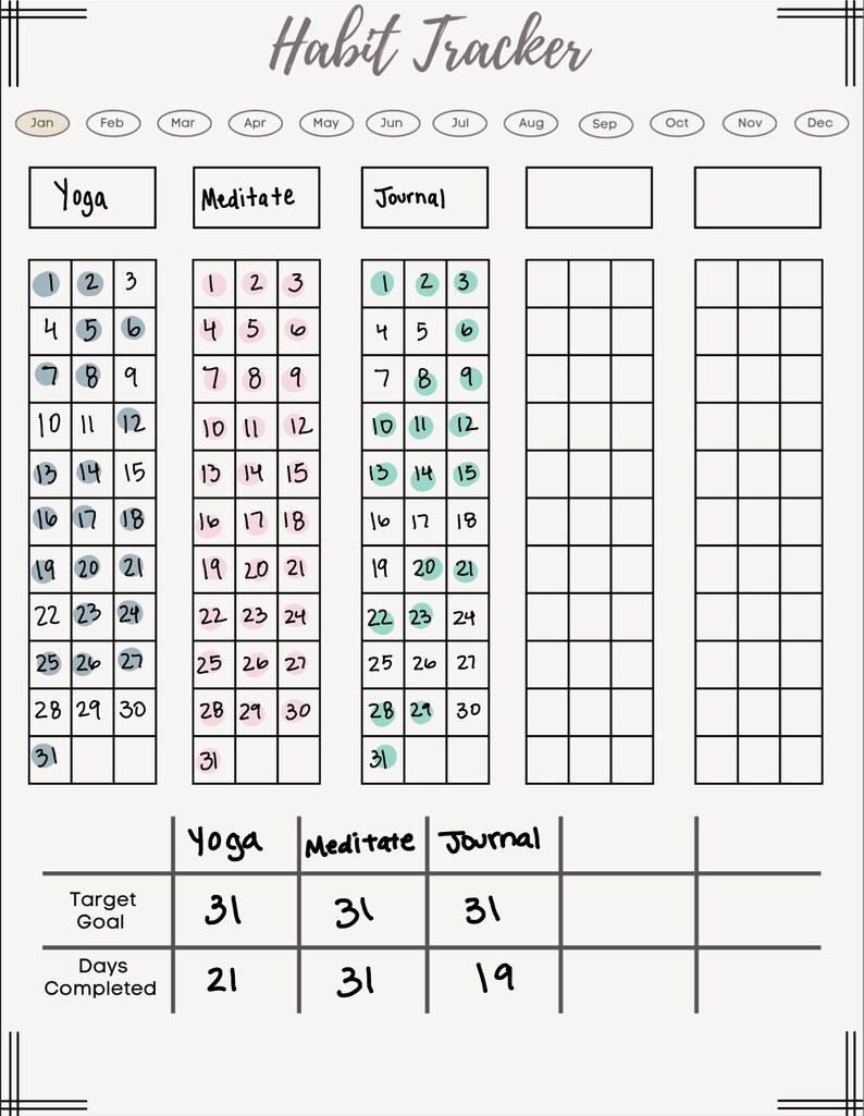 Monthly Habit Tracker, Printable, Digital, Target Goals, Minimalistic ...