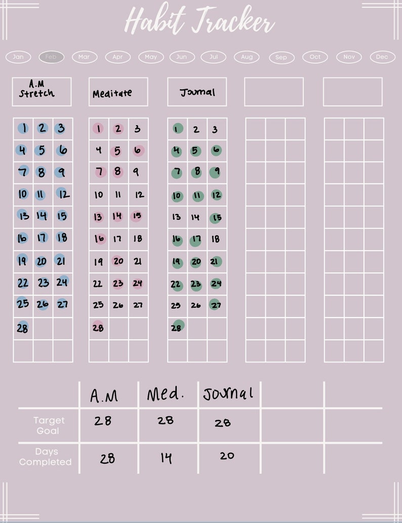 Monthly Habit Tracker, Printable, Digital, Target Goals, Minimalistic ...