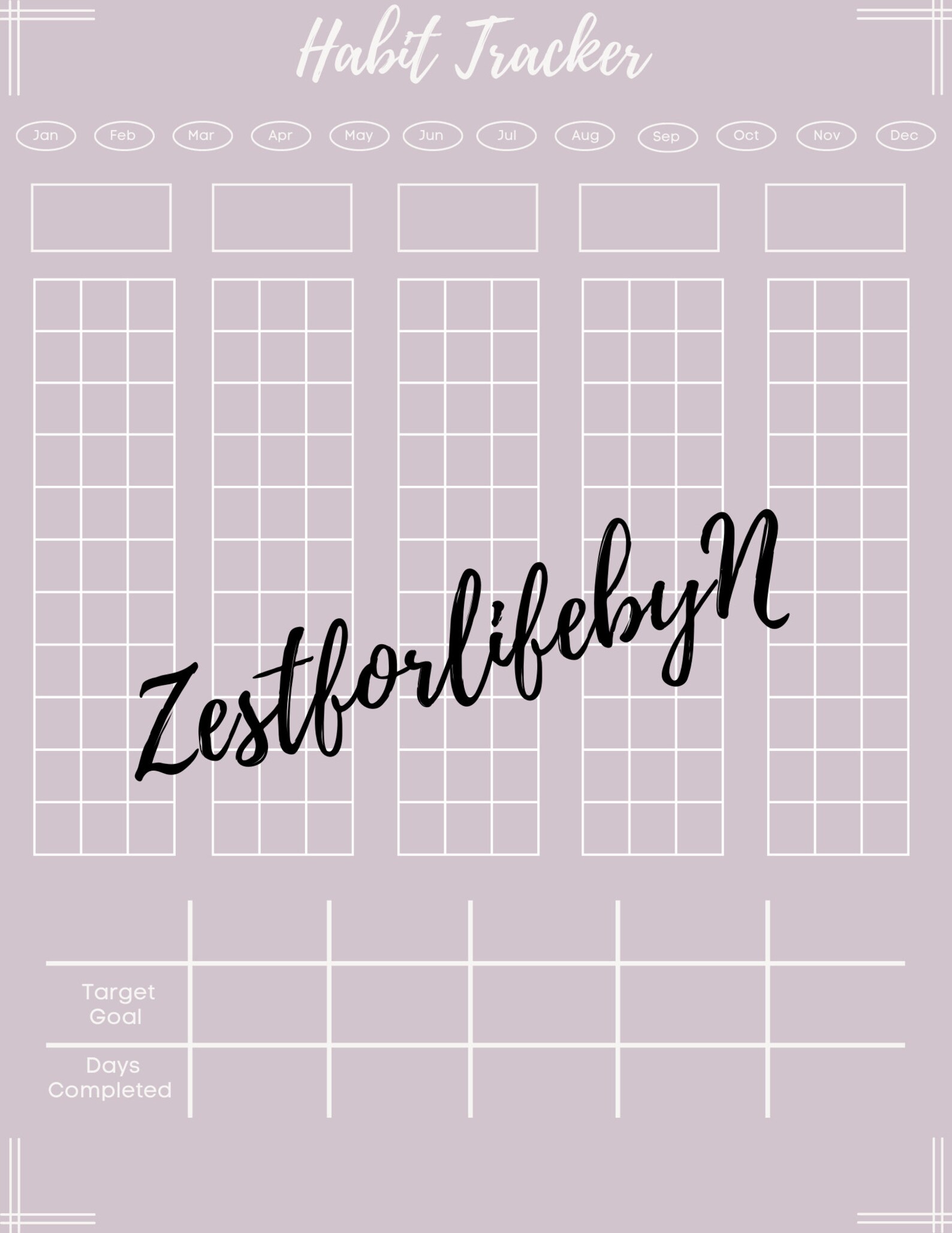 Monthly Habit Tracker, Printable, Digital, Target Goals, Minimalistic ...