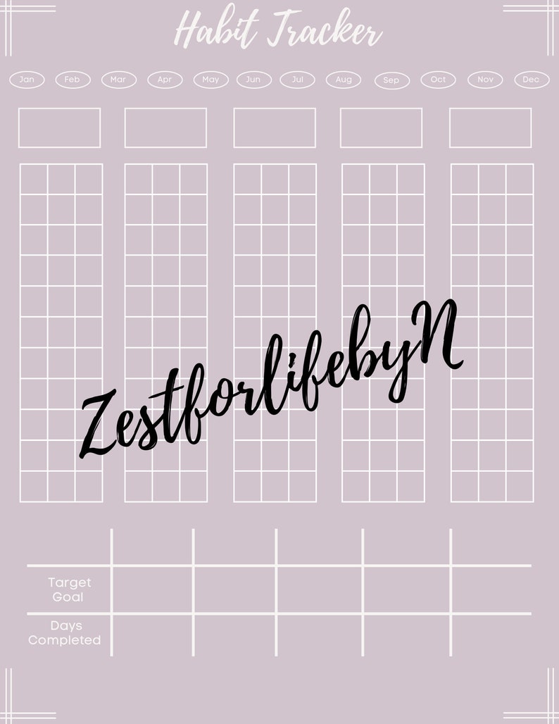 Monthly Habit Tracker, Printable, Digital, Target Goals, Minimalistic ...