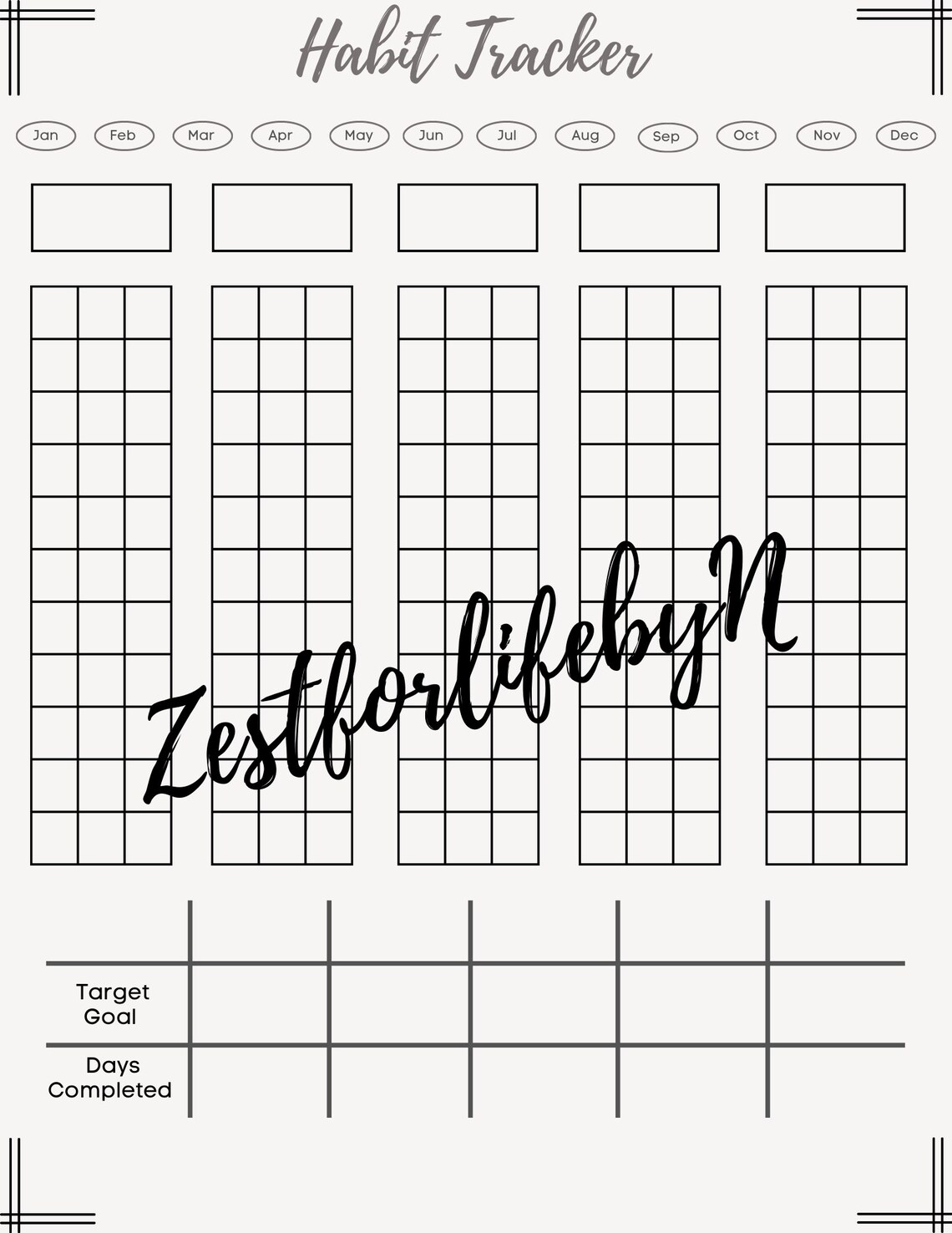 Monthly Habit Tracker, Printable, Digital, Target Goals, Minimalistic ...