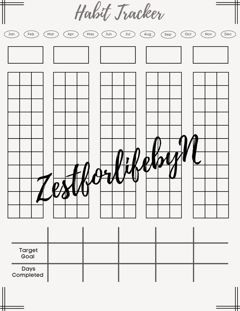 Monthly Habit Tracker, Printable, Digital, Target Goals, Minimalistic ...