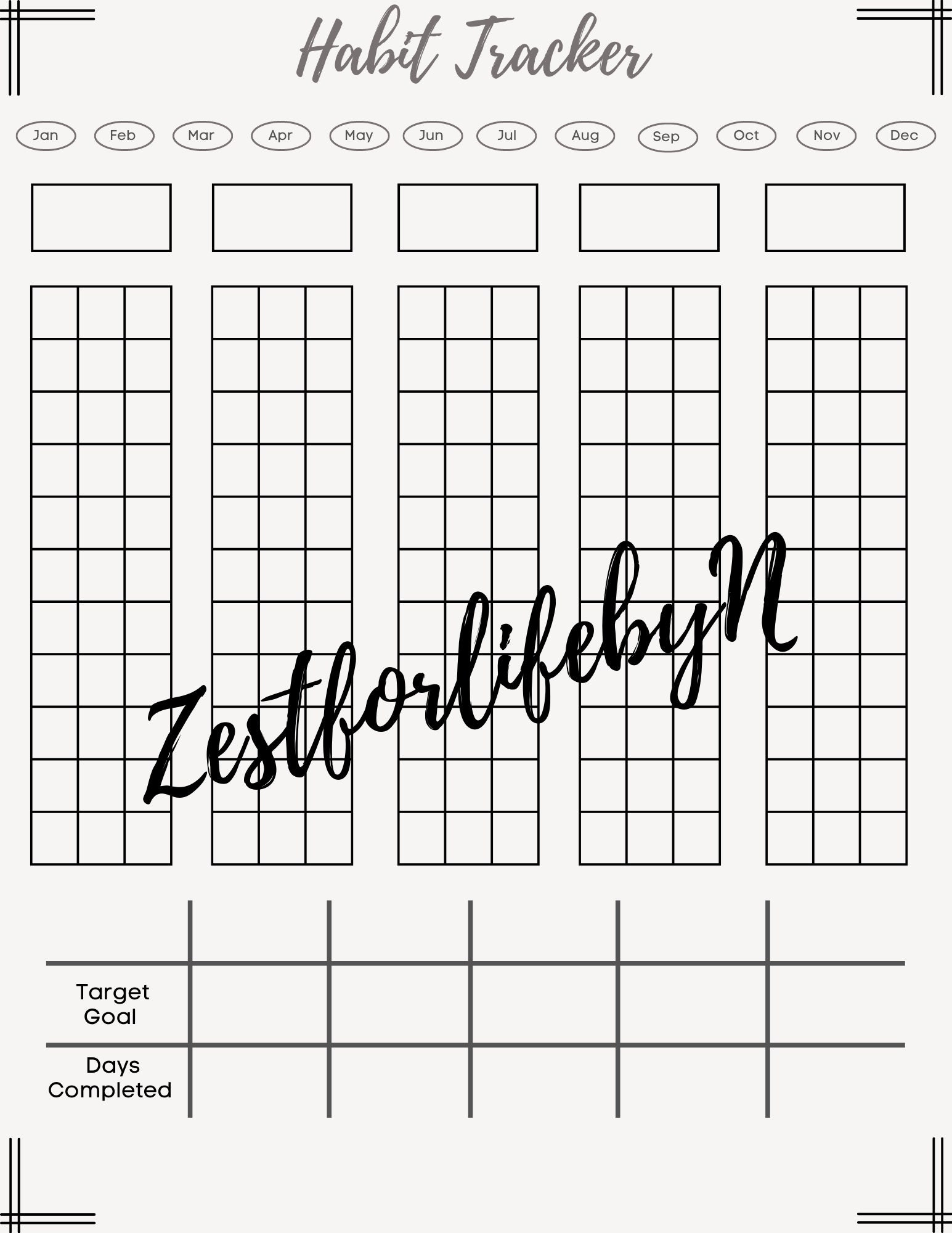 Monthly Habit Tracker, Printable, Digital, Target Goals, Minimalistic ...