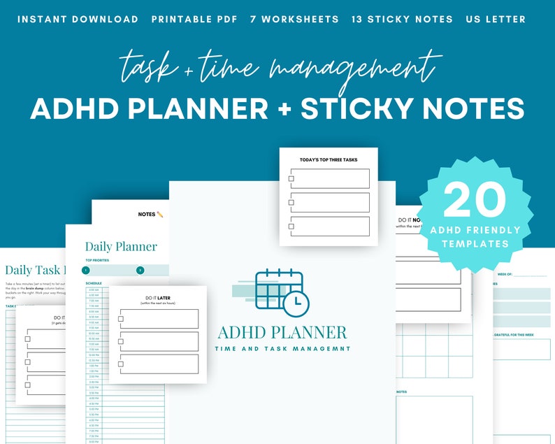 ADHD Planner, Sticky Note Printable, Daily Planner, Weekly Planner ...