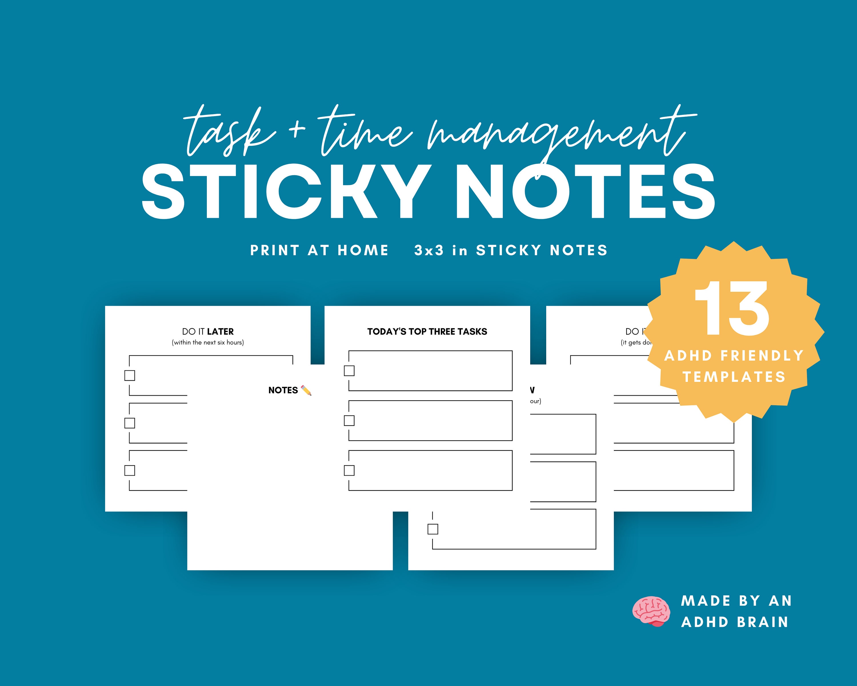 ADHD Planner, Sticky Note Printable, Daily Planner, Weekly Planner ...