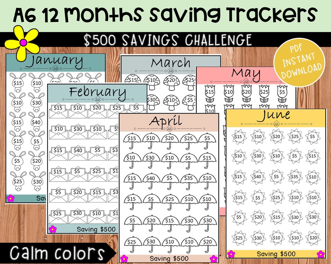 A6 Saving Challenge Printable Trackers Monthly Money Saving Cash Budget ...