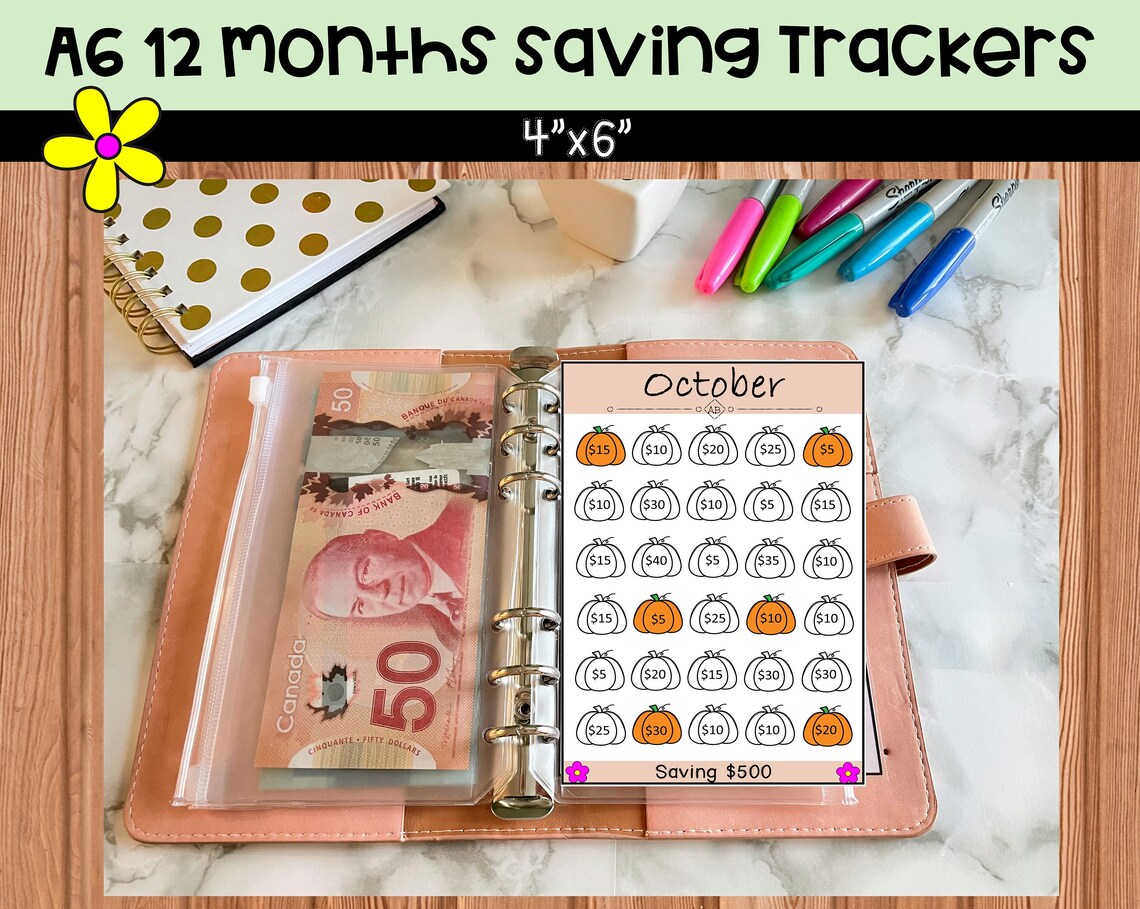 A6 Saving Challenge Printable Trackers Monthly Money Saving Cash Budget ...