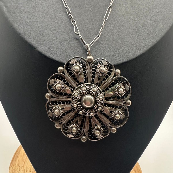 Sterling Silver Filigree Chain Necklace - Etsy