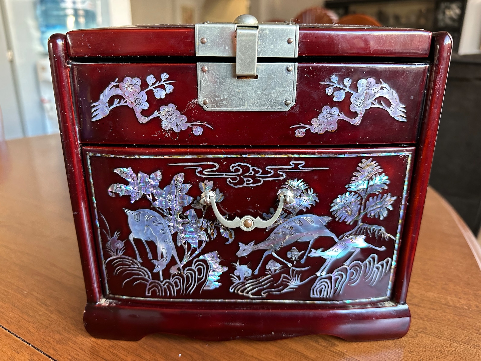 Vintage Mother of Pearl Inlay Large Handcrafted Korean Jewelry Box and ...