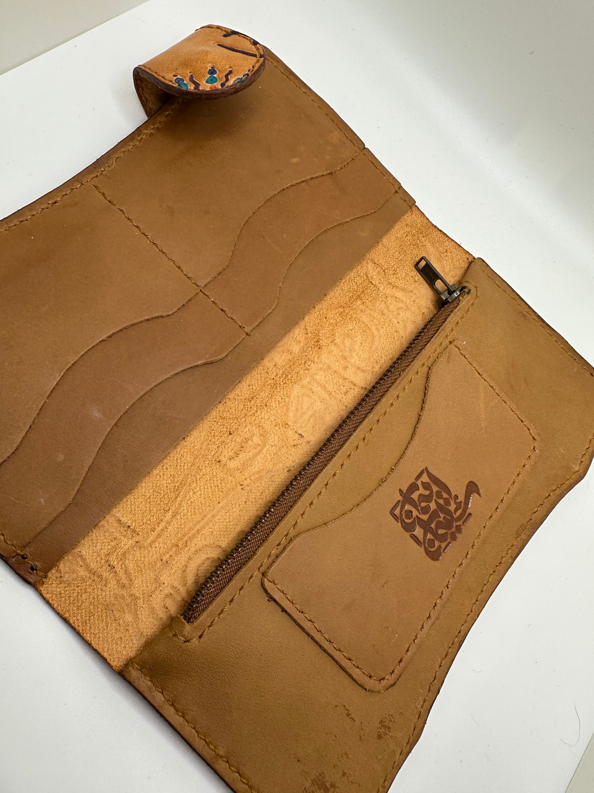 Tribal Leather Wallet Eman Soliman Brown Symbols Bi-fold Women's - Etsy