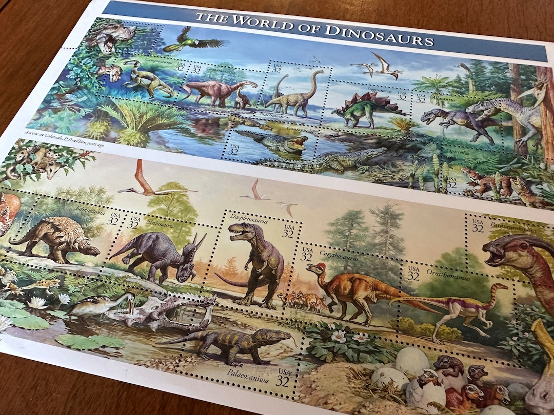 Vintage the World of Dinosaurs US Postal Stamp Sheet - Etsy