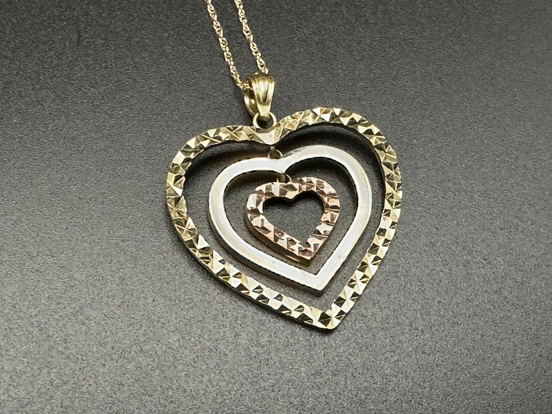 10k Gold Three Tone Three Heart Pendant Necklace 18 Inches - Etsy