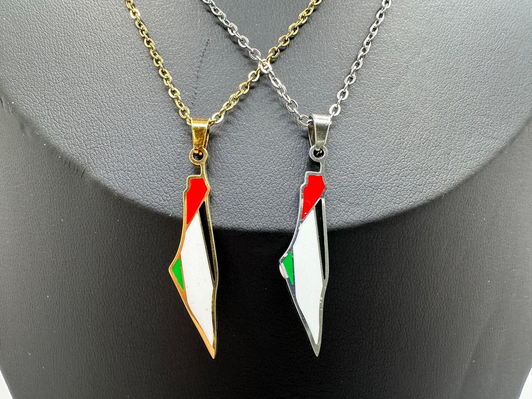 Palestine Map Flag Pendant Necklace - Choice of Silver or Gold Color - Etsy