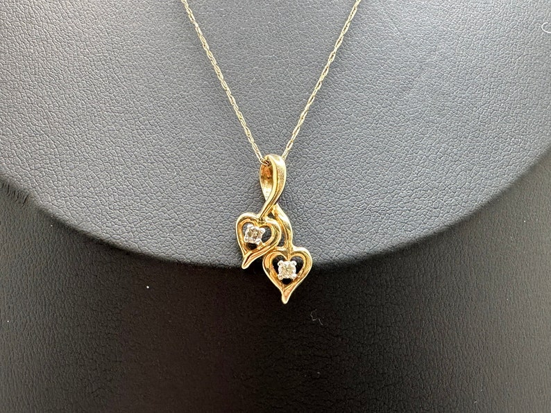 Vintage 10k Gold Double Heart Diamond Accent Pendant Necklace - Etsy