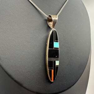 Sterling Silver .925 Native American Inlay Necklace With Onyx, Opal ...