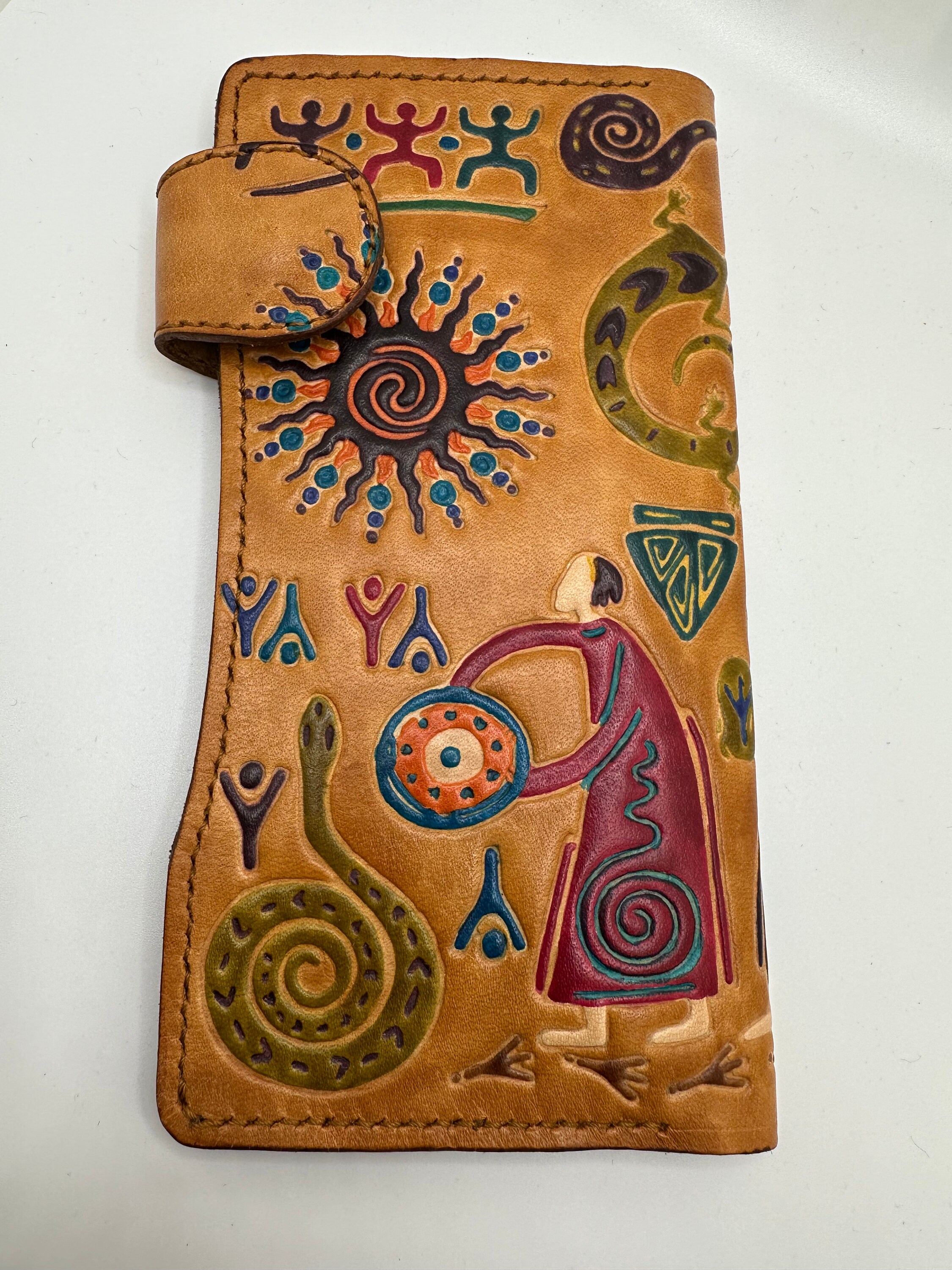 Tribal Leather Wallet Eman Soliman Brown Symbols Bi-fold Women's - Etsy