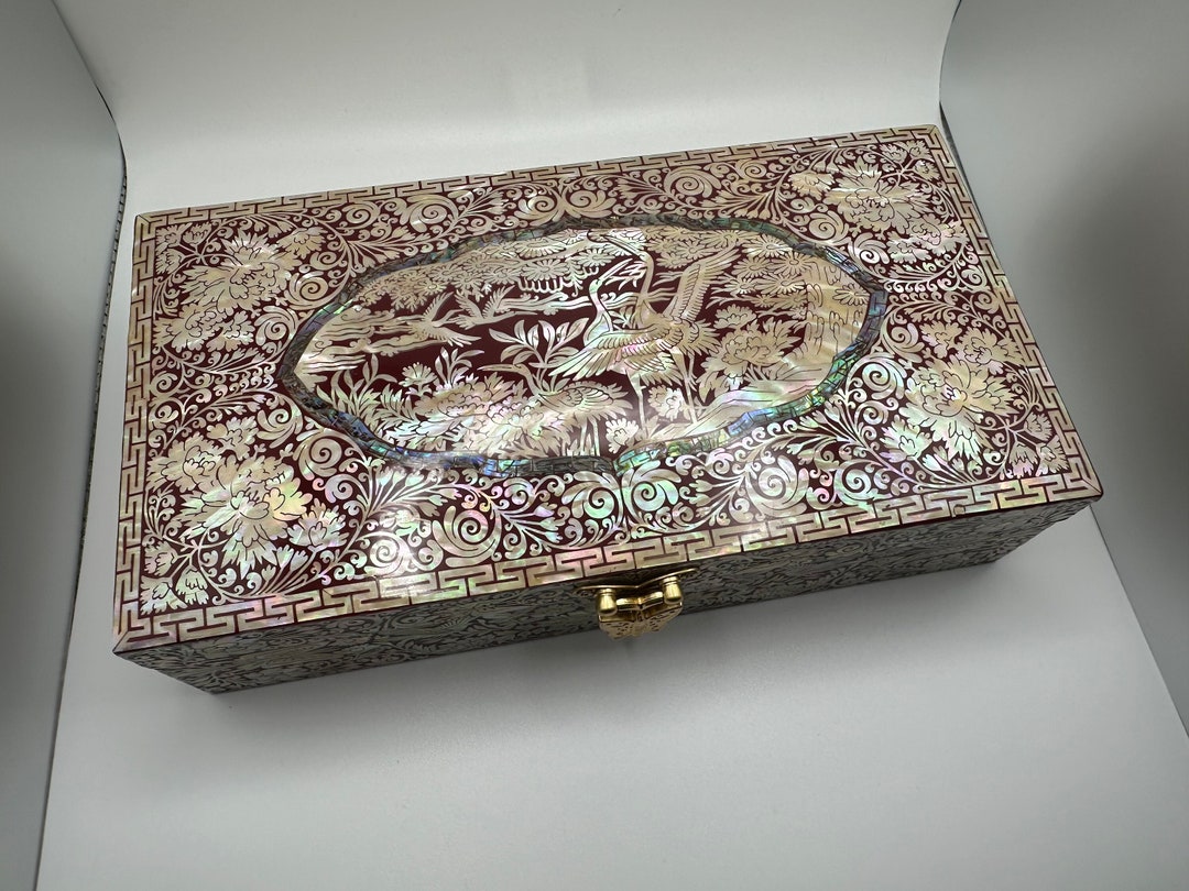 Beautiful Red Mother of Pearl Inlay KOREAN Jewelry Box With Red Velvet ...