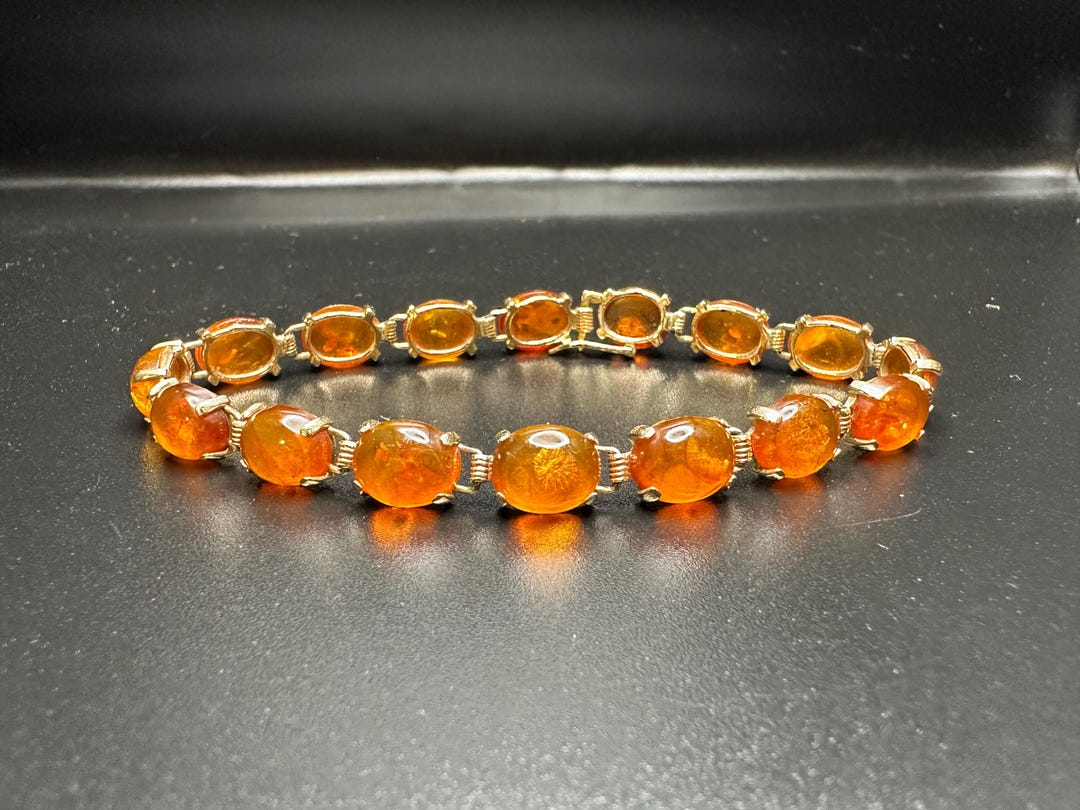 Beautiful Vintage 10K Yellow Gold 9x7mm Oval Amber/copal Link Bracelet ...