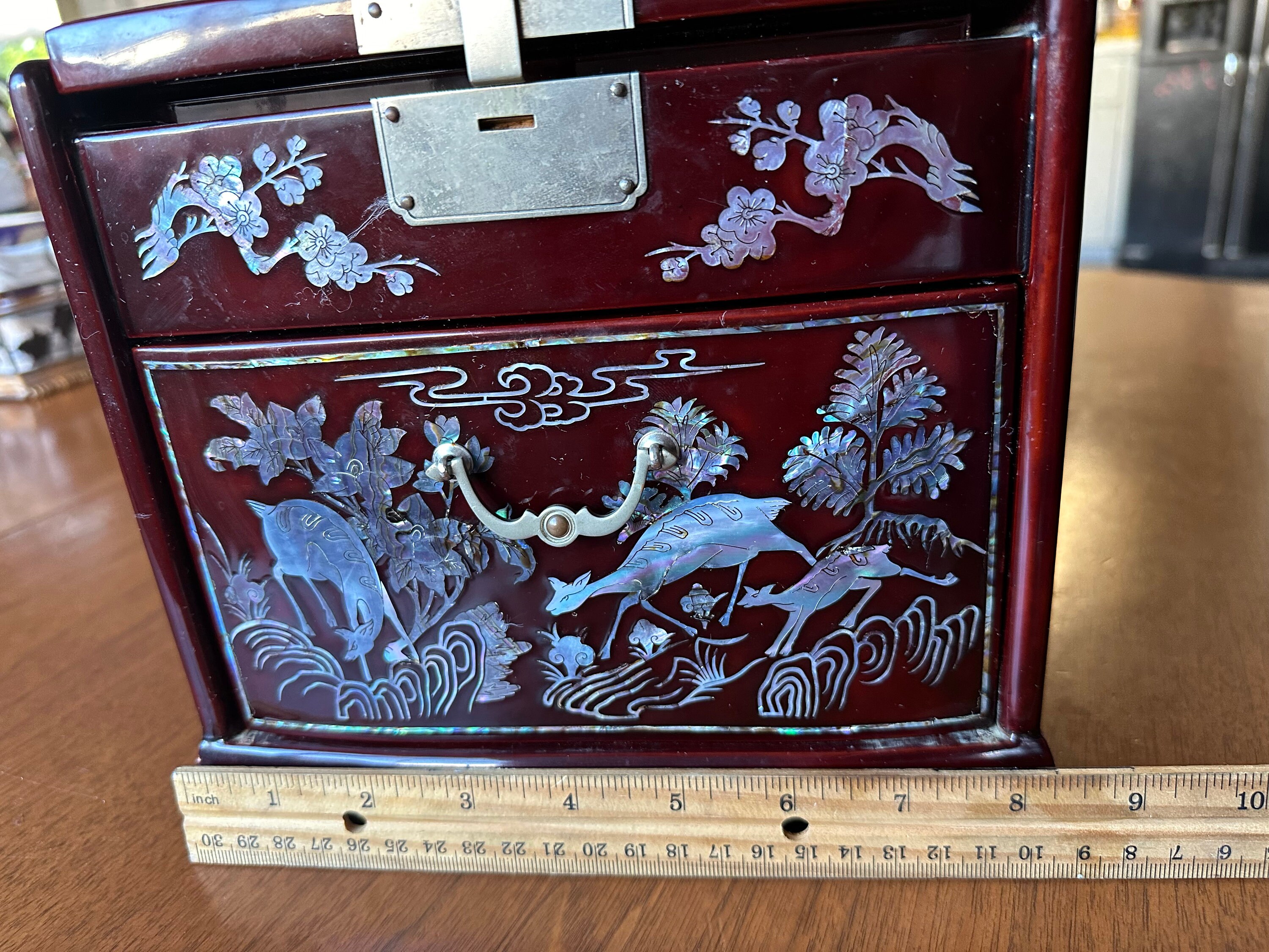 Vintage Mother of Pearl Inlay Large Handcrafted Korean Jewelry Box and ...