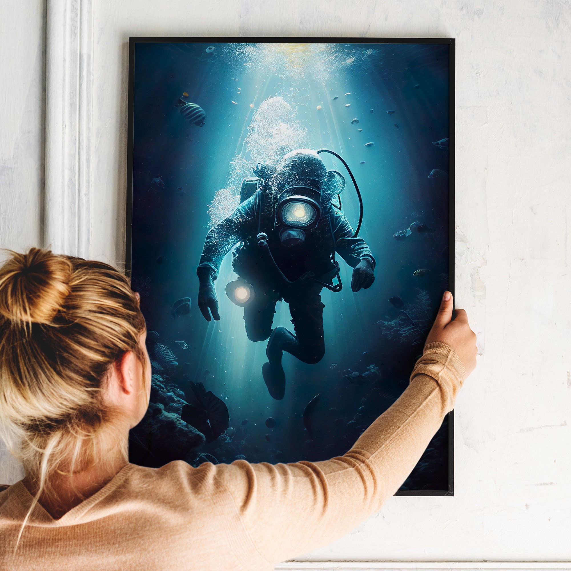 Deep Diving Wall Art, Deep Sea, Deep Sea Diver, Diving Art, Cave Diving ...