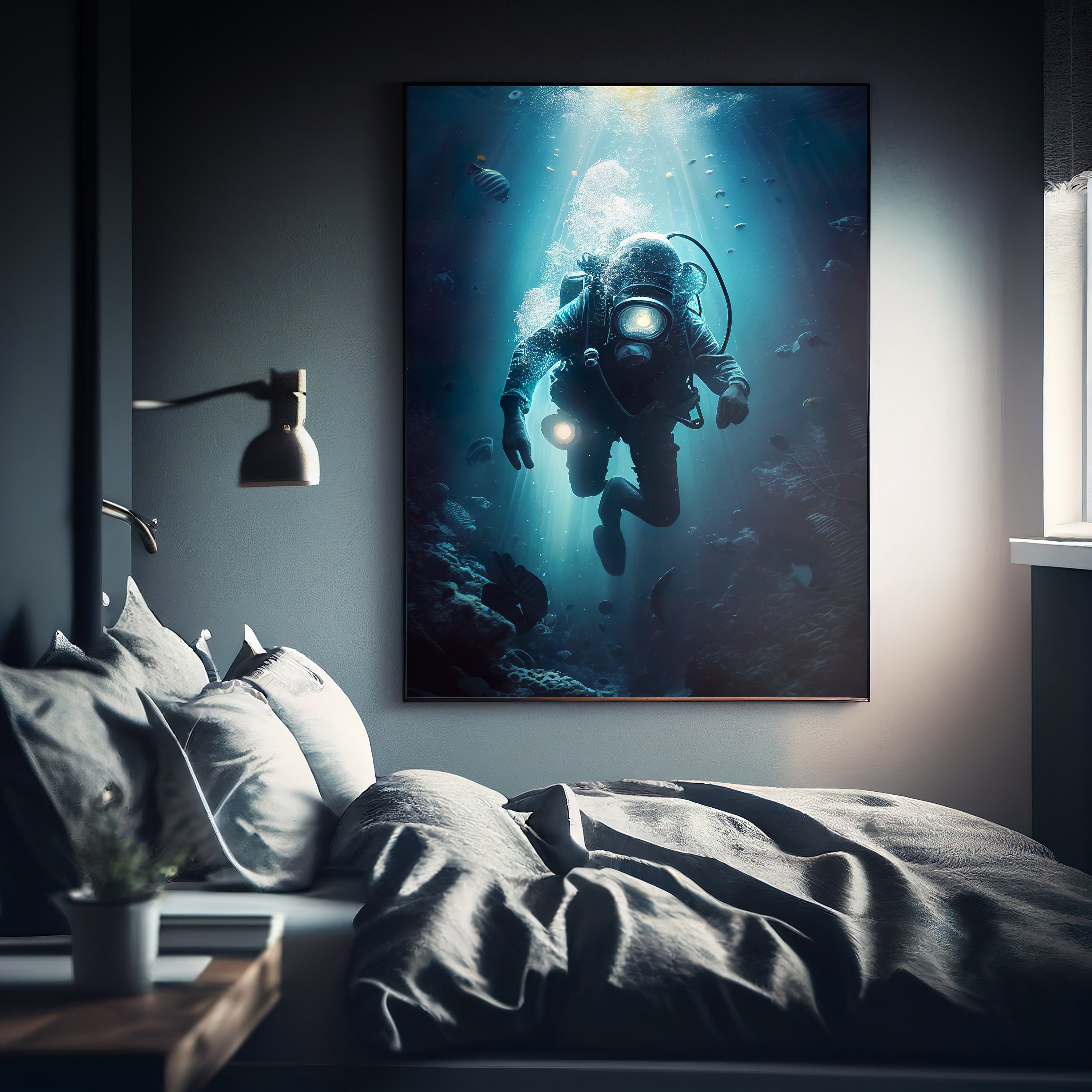 Deep Diving Wall Art, Deep Sea, Deep Sea Diver, Diving Art, Cave Diving ...