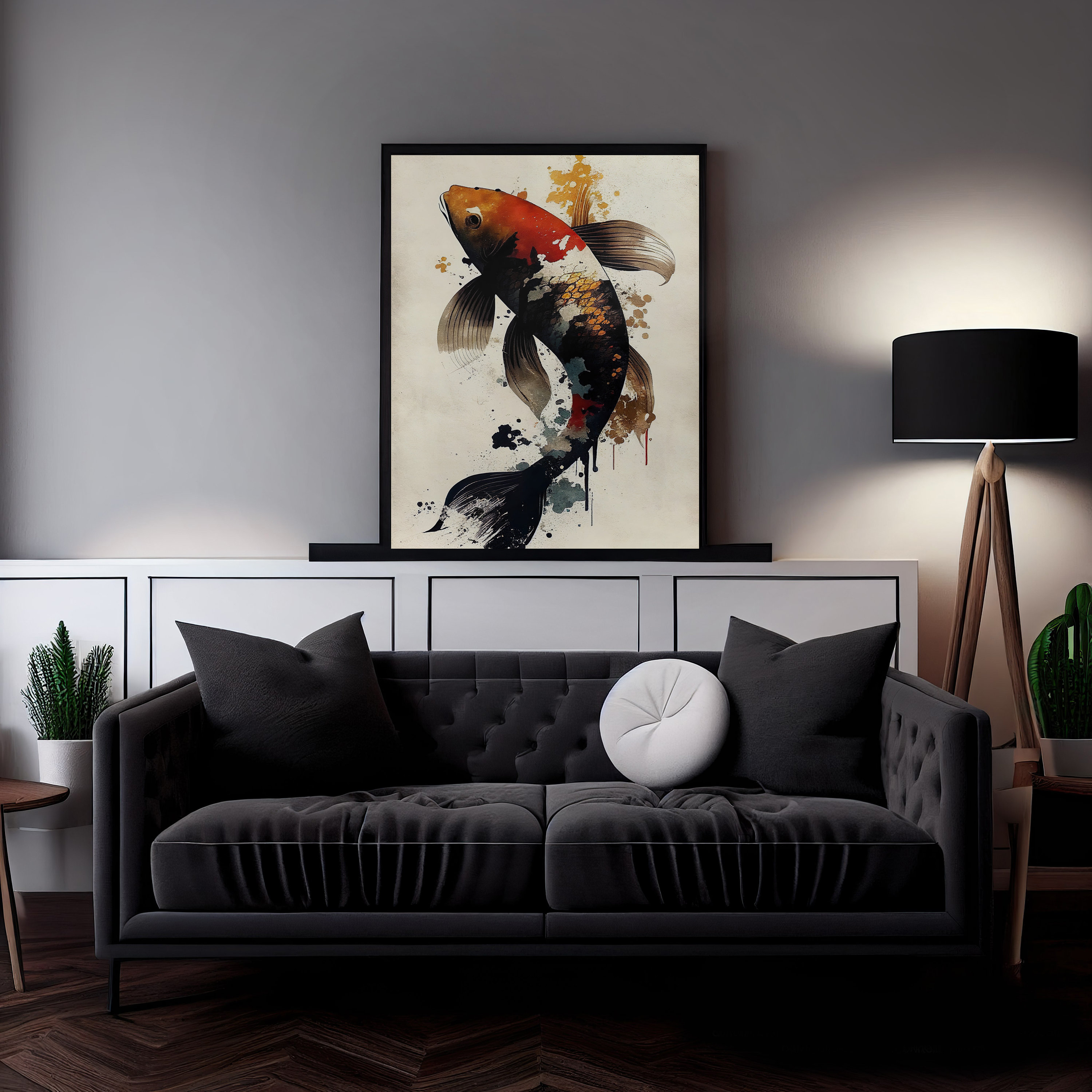 Japanese Koi Fish Painting, Vintage Japanese Wall Decor, Fish Painting ...