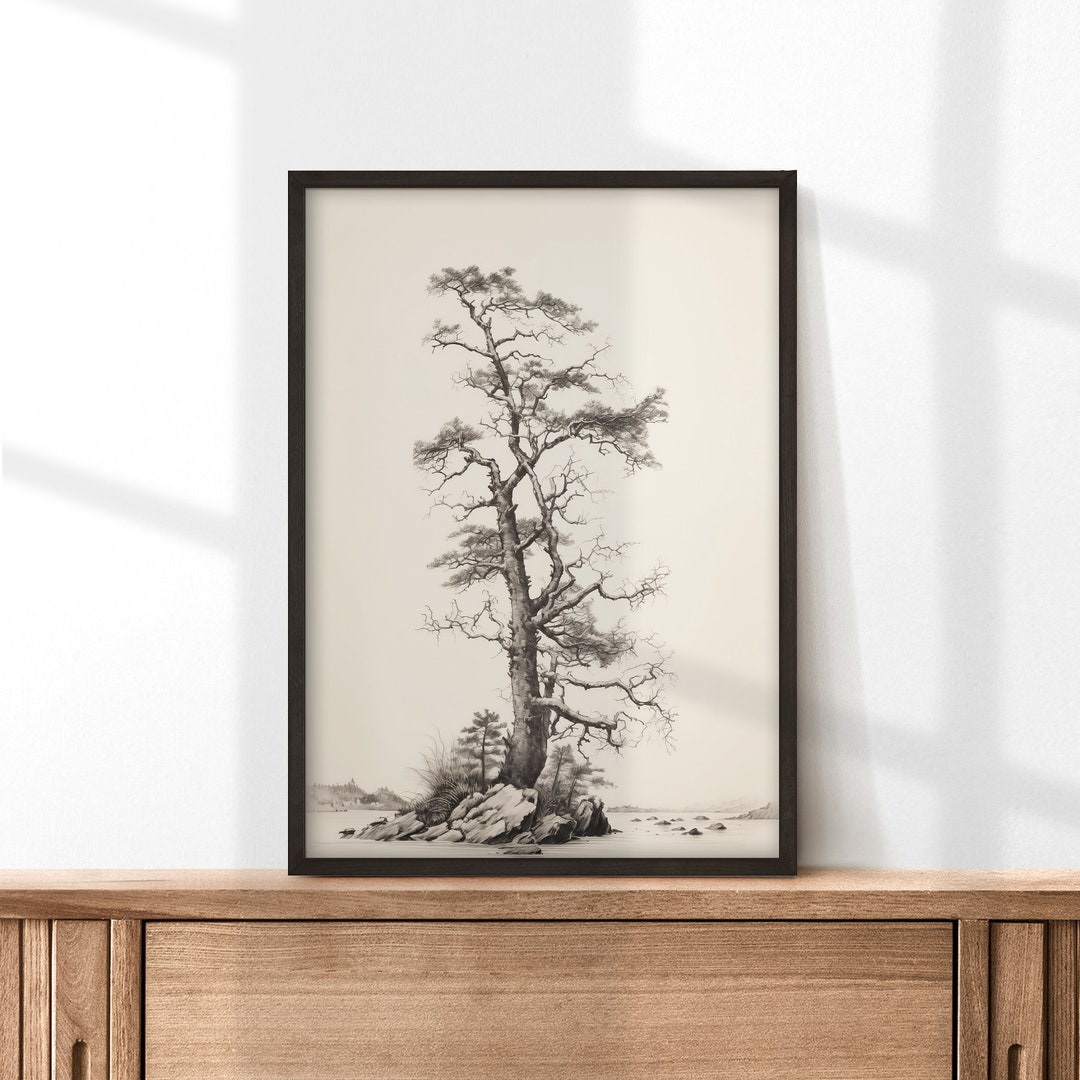Vintage Tree Art Print, Vintage Tree Sketch, Scandinavian Art Print ...
