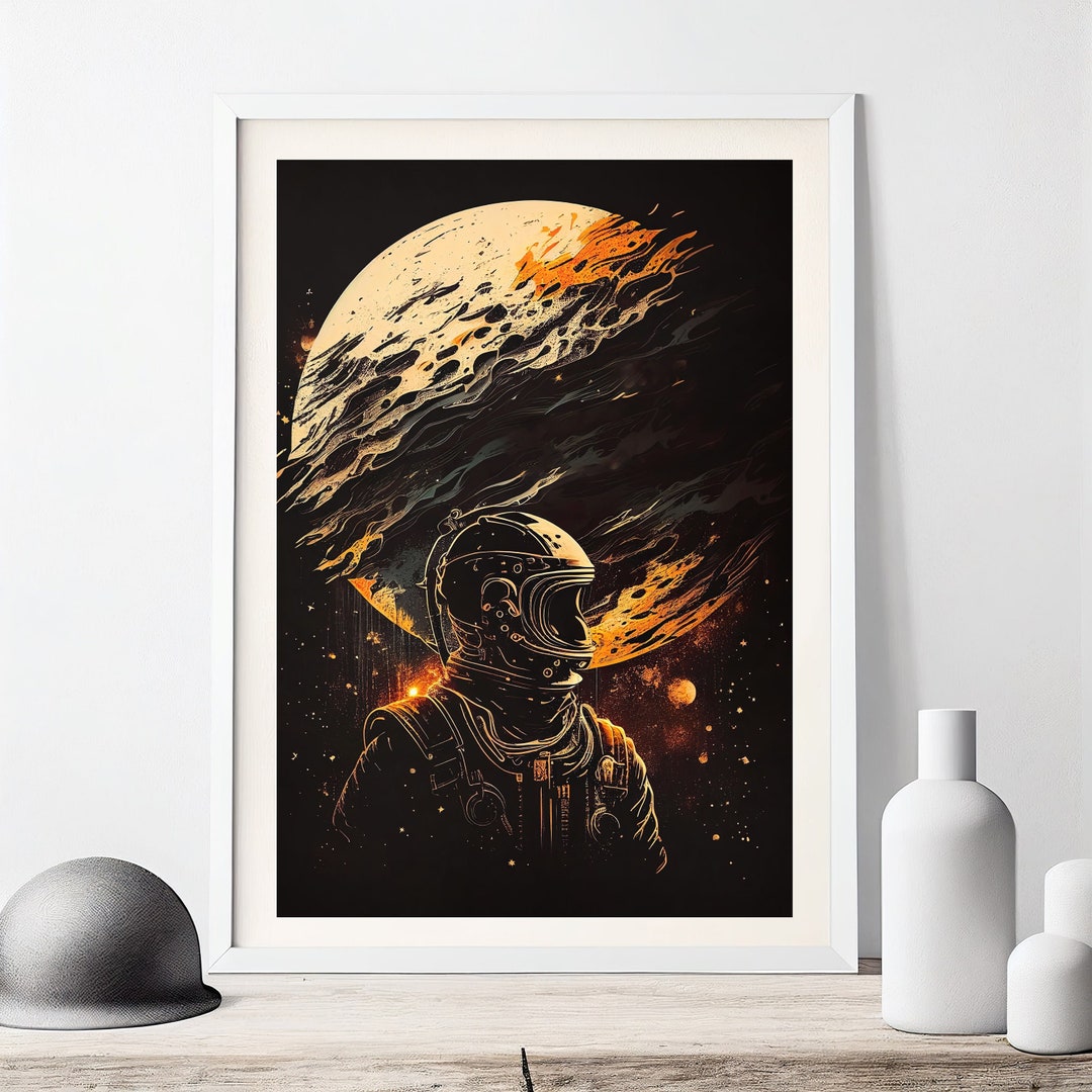 Retro Astronaut Space Poster, Surreal Planet Wall Art Gift, Astronaut ...