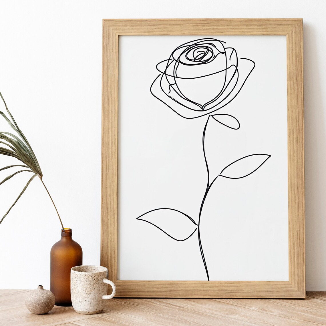 Rose Line Art Print, Continuous Flower Line Art, Rose Outline Drawing ...