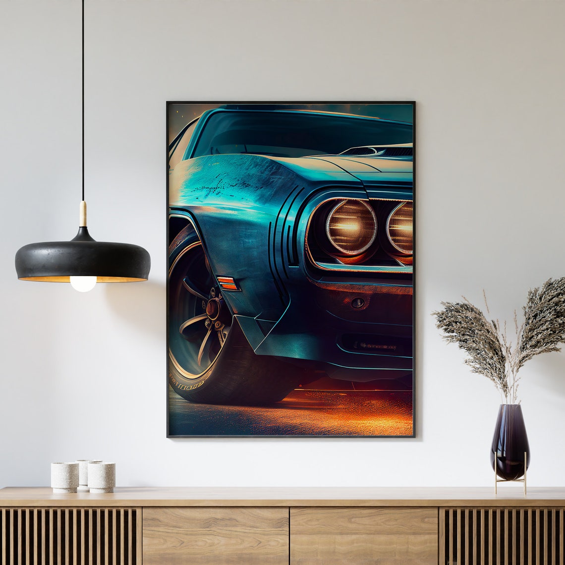 Blue Car Poster, Modern Car Print Gift, Boys Room Decor, Above Bed Art ...