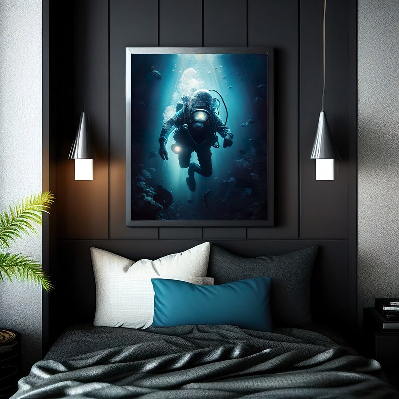 Deep Diving Wall Art, Deep Sea, Deep Sea Diver, Diving Art, Cave Diving ...