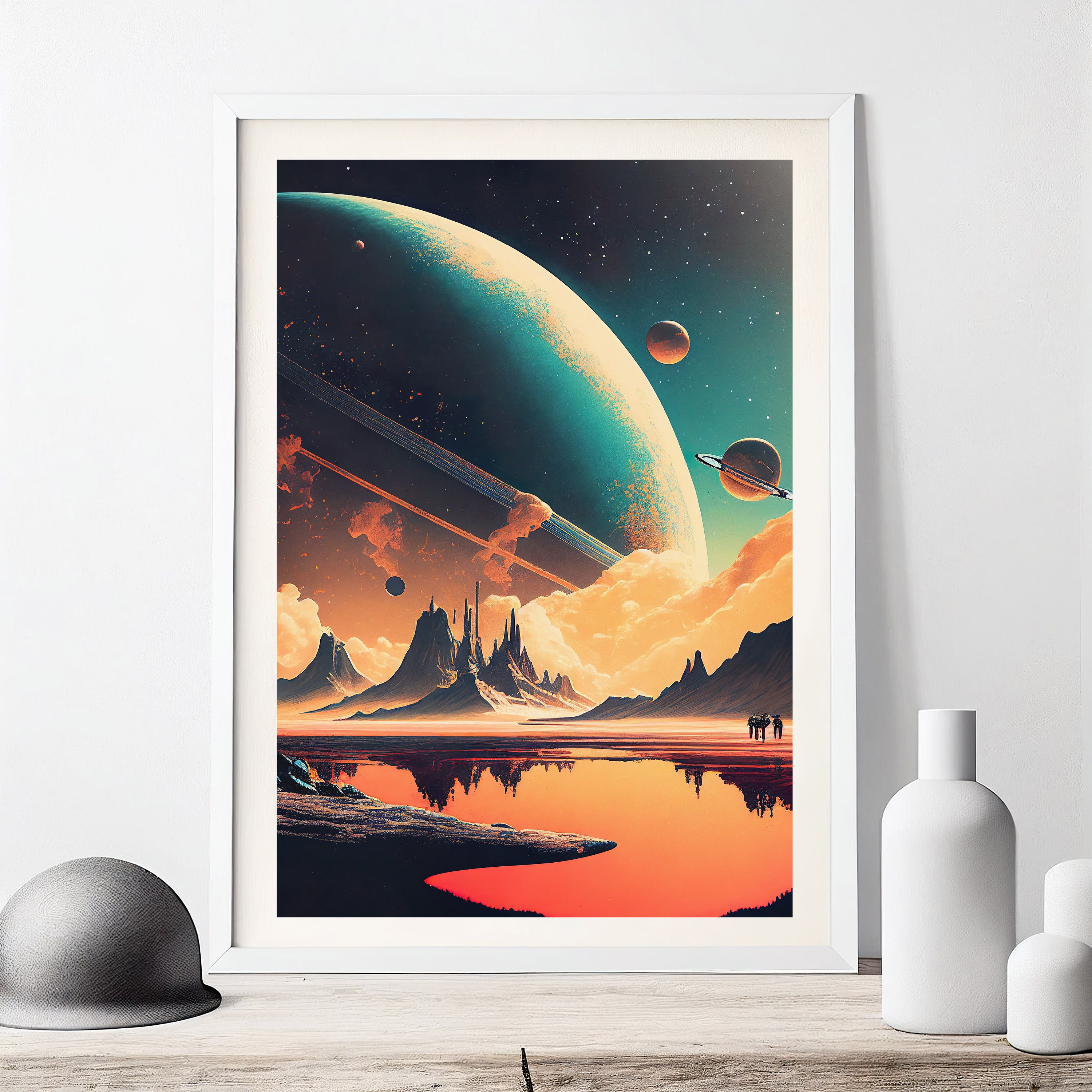 Retro Planet Poster, Space Art Print, Retro Poster Decor, Boys Room ...