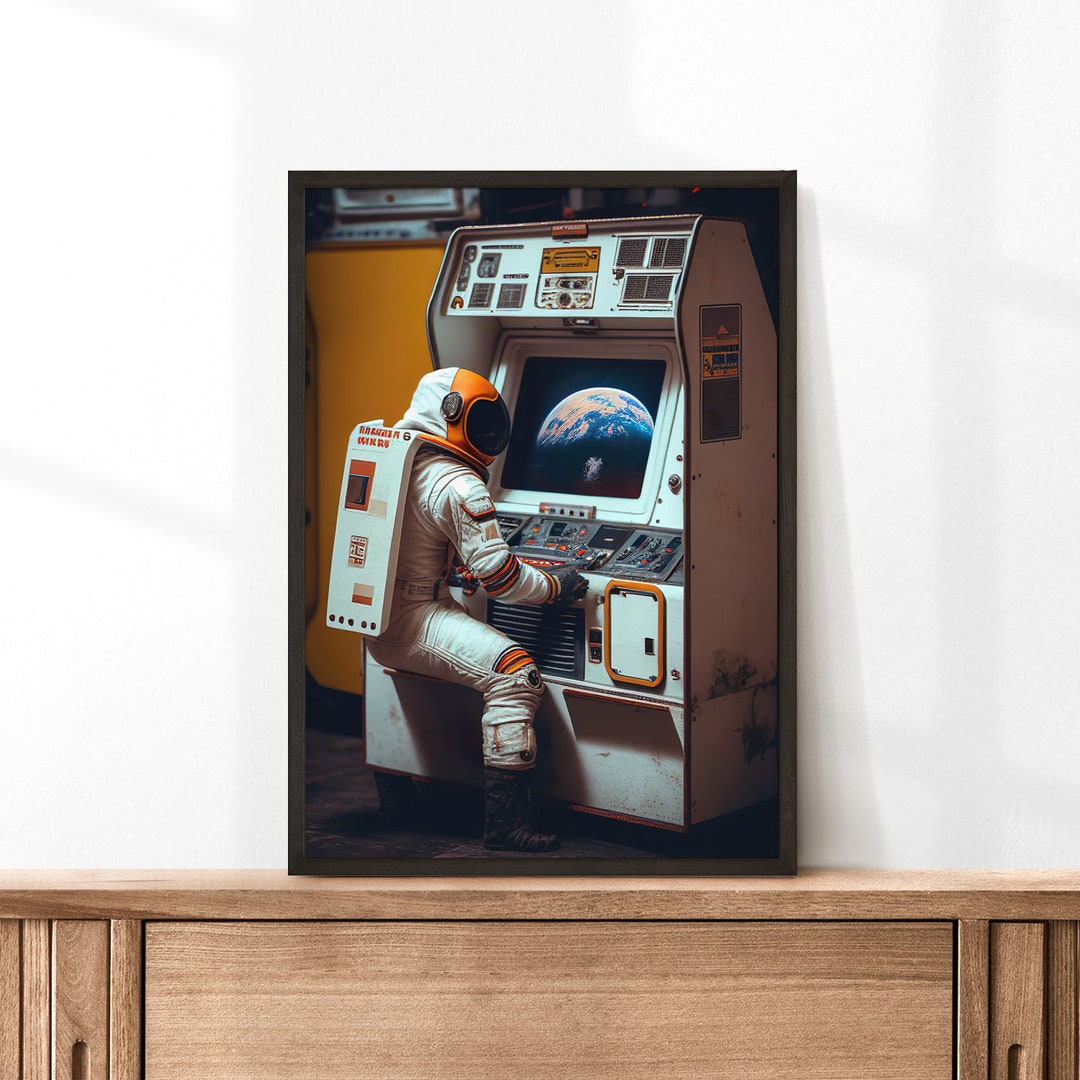 Retro Astronaut Poster, Arcade Machine Decor, Retro Spaceship Art ...