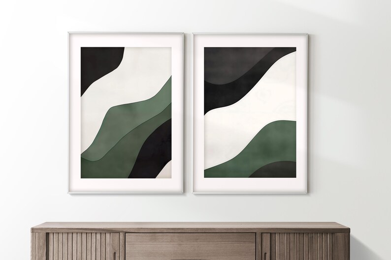 Emerald Green Abstract Art Prints: Modern Minimalist Decor (set of 2 ...