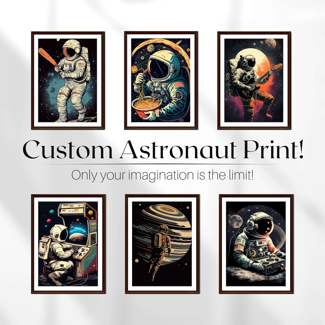 Custom Astronaut Art Print, Customizable Retro Astronaut Wall Art Print ...