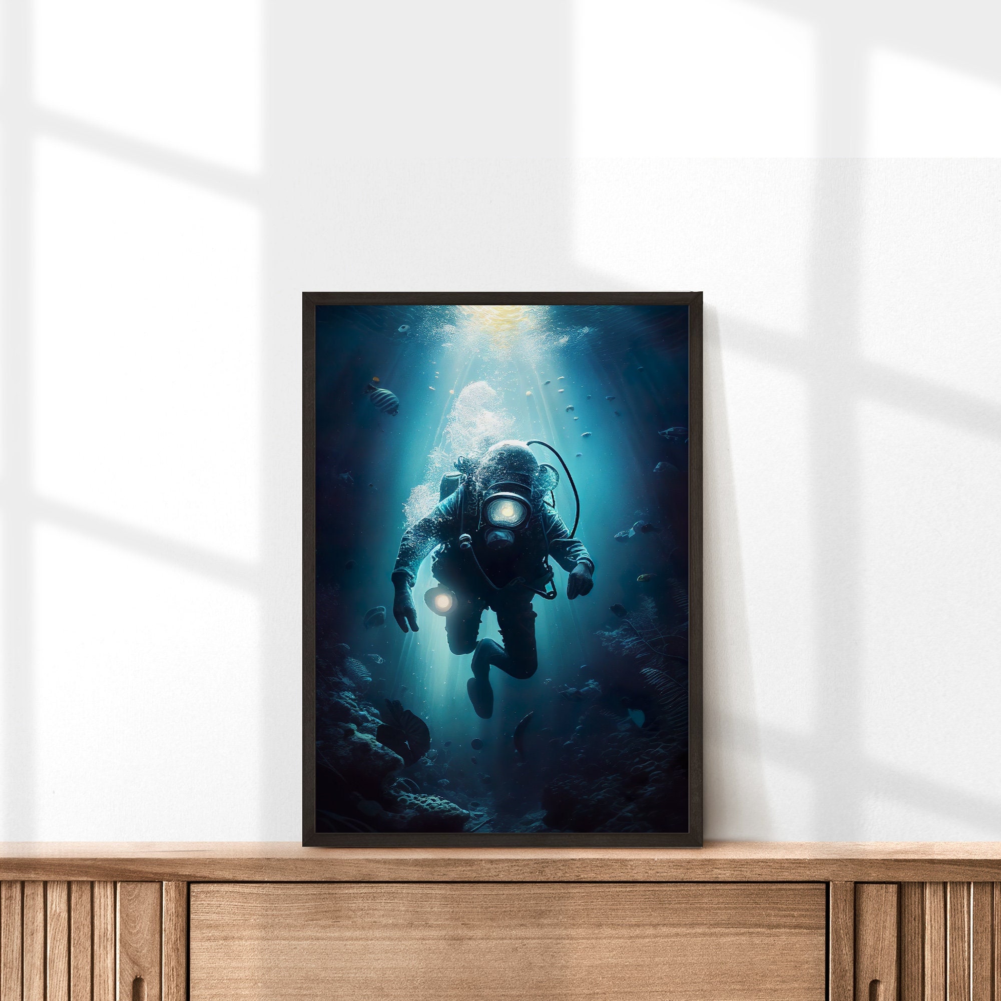 Deep Diving Wall Art, Deep Sea, Deep Sea Diver, Diving Art, Cave Diving ...