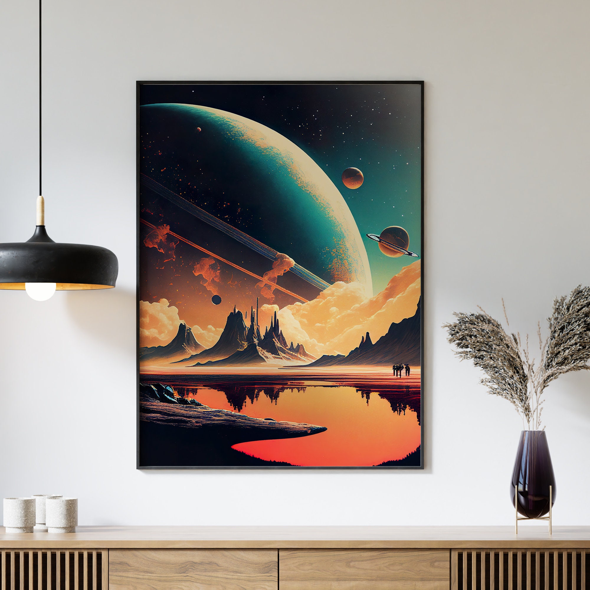Retro Planet Poster, Space Art Print, Retro Poster Decor, Boys Room ...