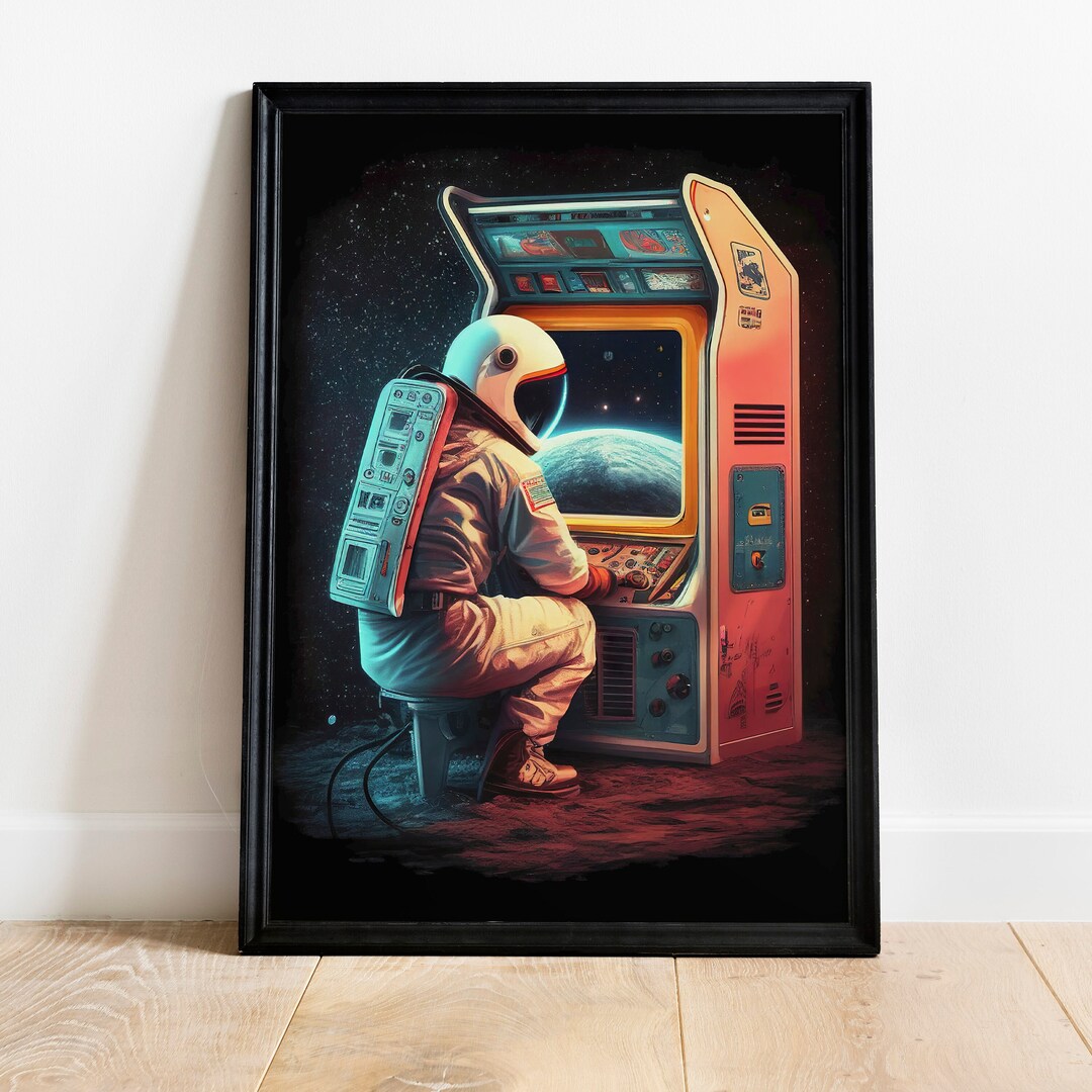 Arcade Gaming Astronaut Poster, Space Poster, Retro Space Wall Art ...