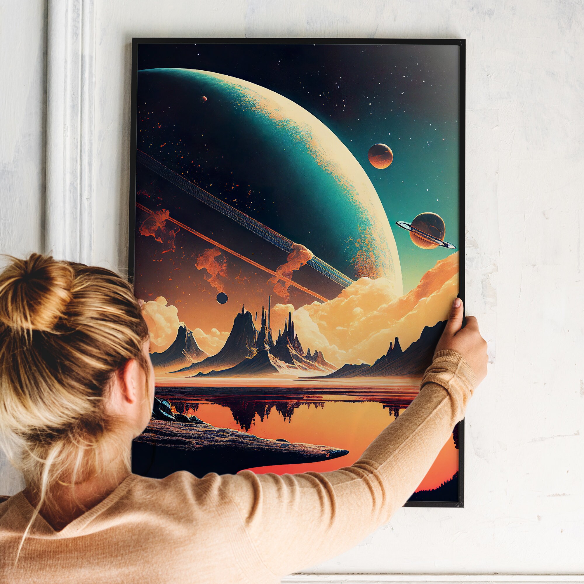 Retro Planet Poster, Space Art Print, Retro Poster Decor, Boys Room ...