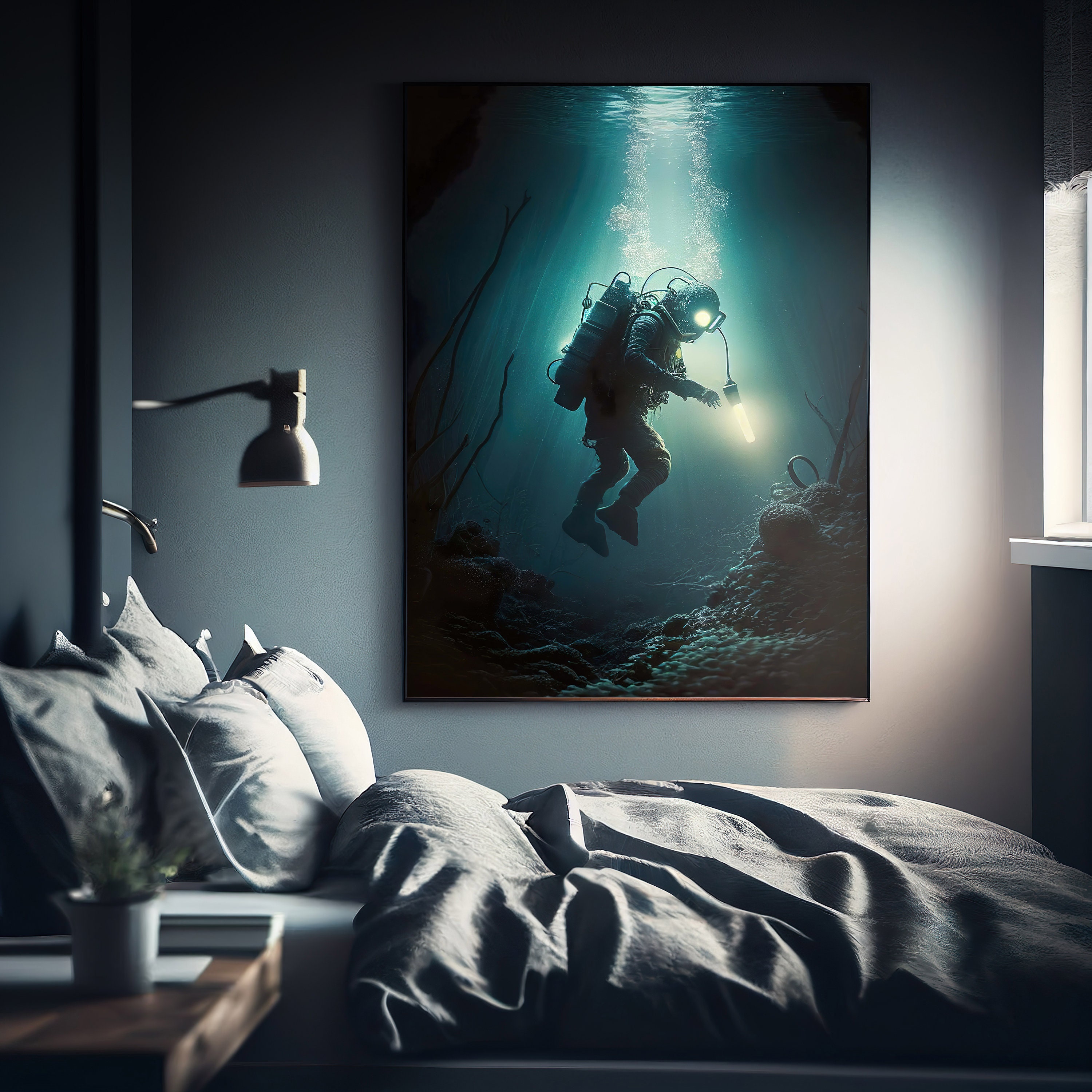 Deep Diving Wall Art, Deep Sea Diver, Diving Art, Diving Gifts, Cave ...