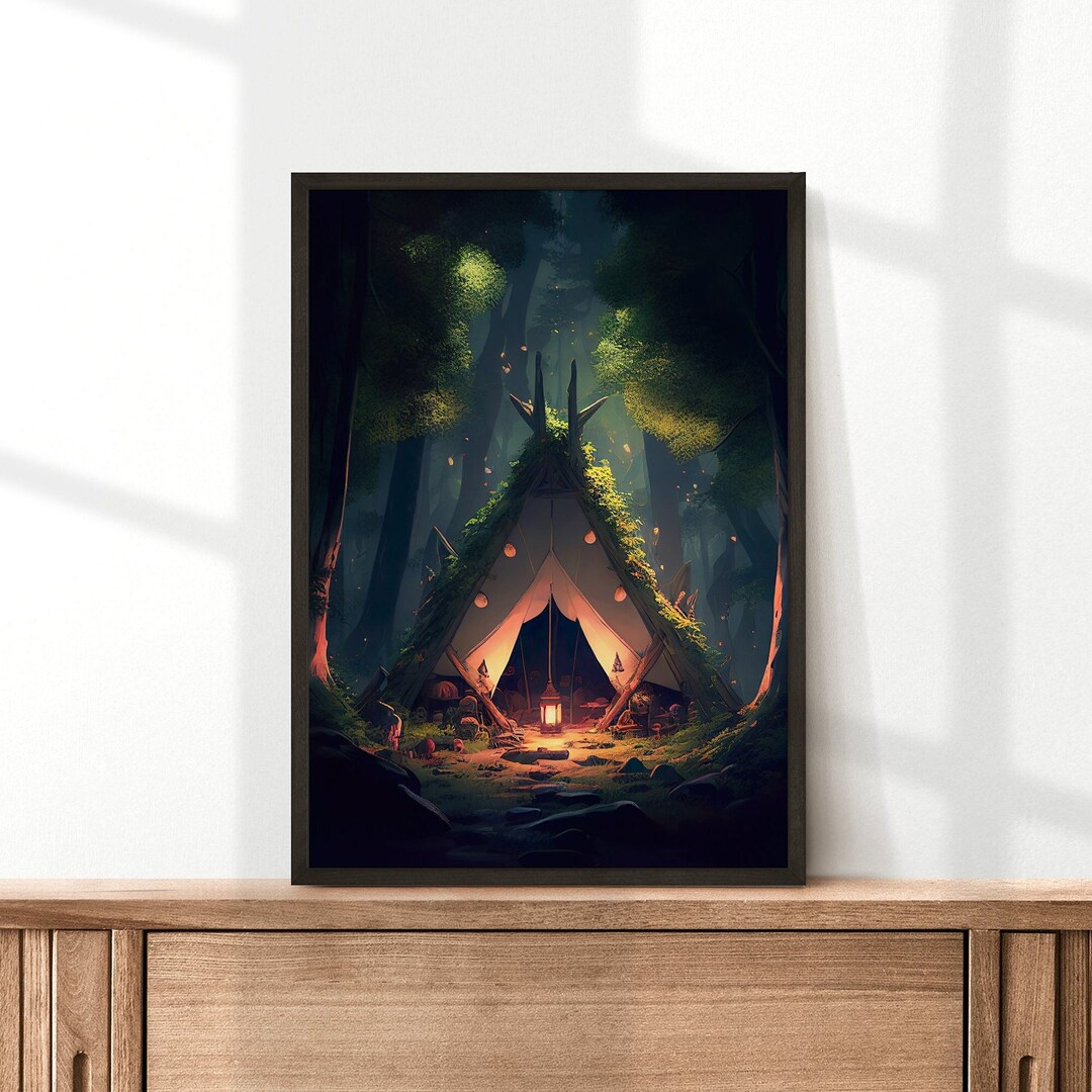 Enchanted Forest Print, Tent in a Forest, Kids Rooms Wall Art, Camping ...