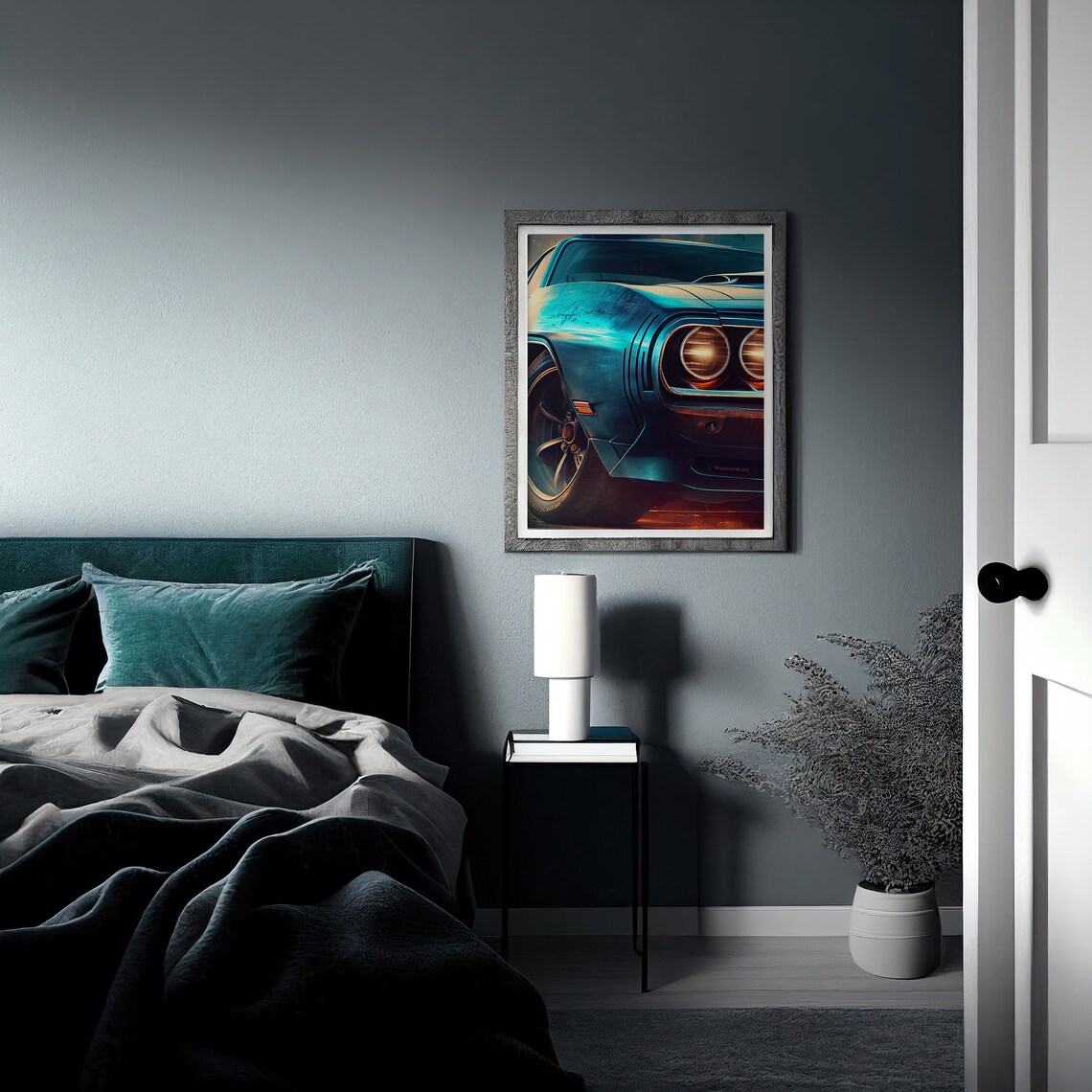 Blue Car Poster, Modern Car Print Gift, Boys Room Decor, Above Bed Art ...