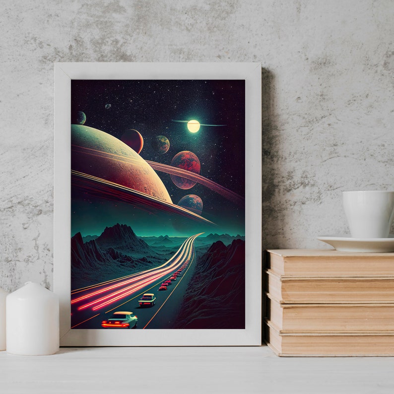 Space Highway Wall Art, Retro Space Vintage Art, Sci-fi Poster, Surreal ...