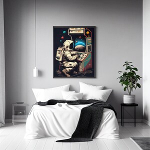 Retro Arcade Astronaut Poster, Arcade Machine Decor, Retro Space Art ...