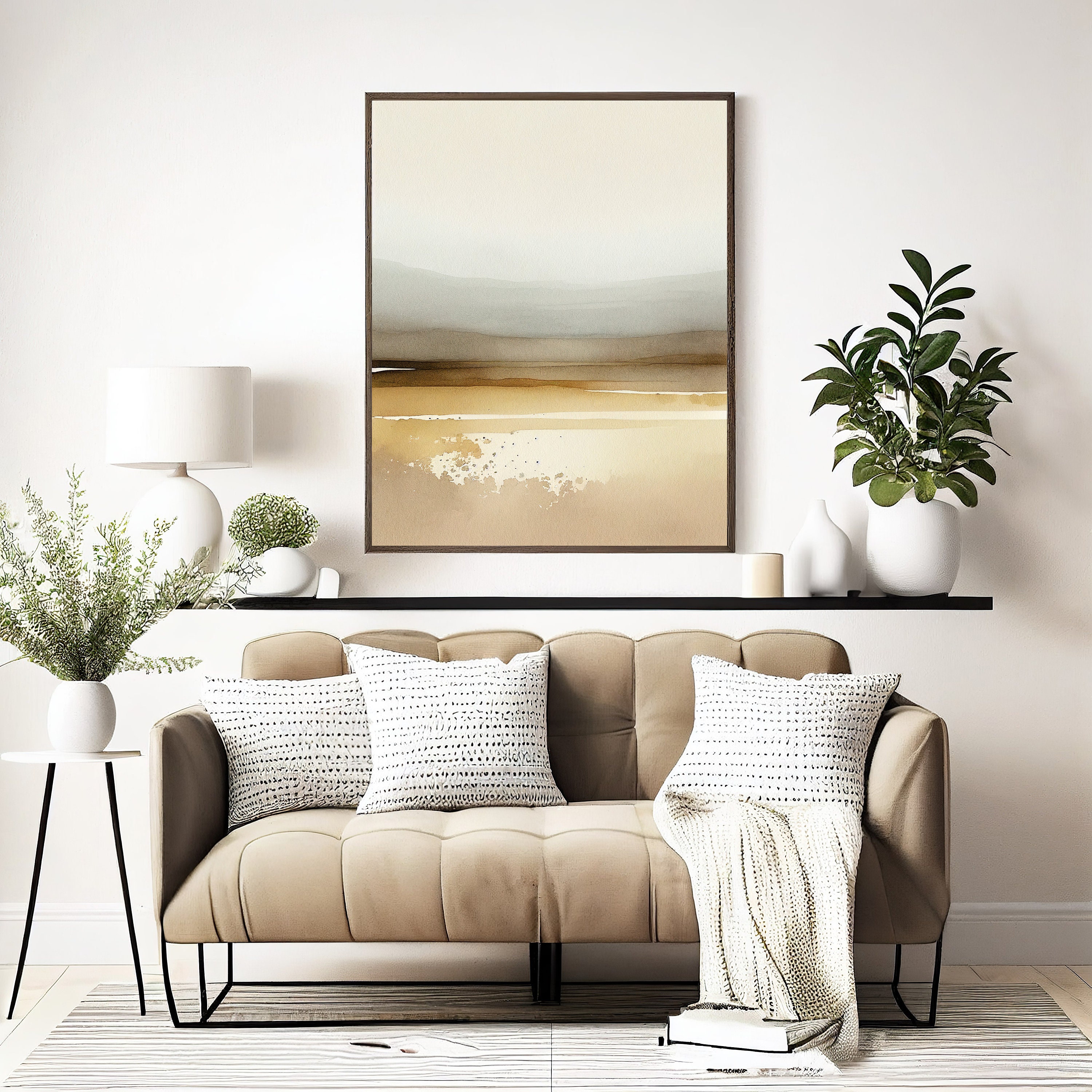 Minimalist Watercolor Desert Storm, Sand Dunes, Sahara Desert Painting ...