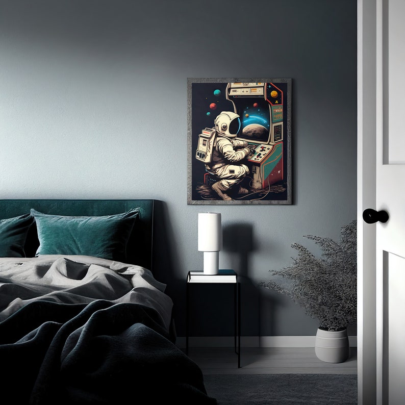 Retro Arcade Astronaut Poster, Arcade Machine Decor, Retro Space Art ...