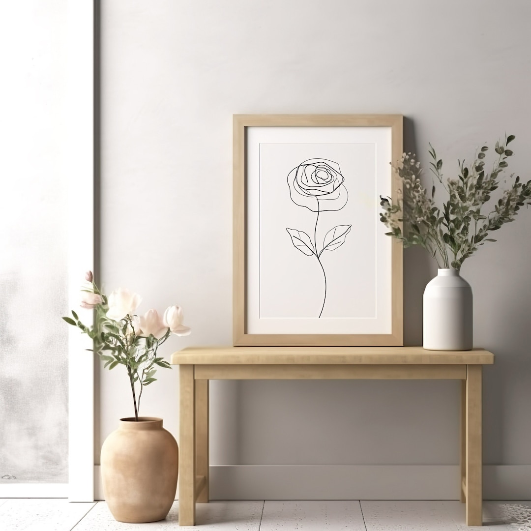 Rose Fine Line Art Print, Continuous Flower Line Art, Rose Outline ...