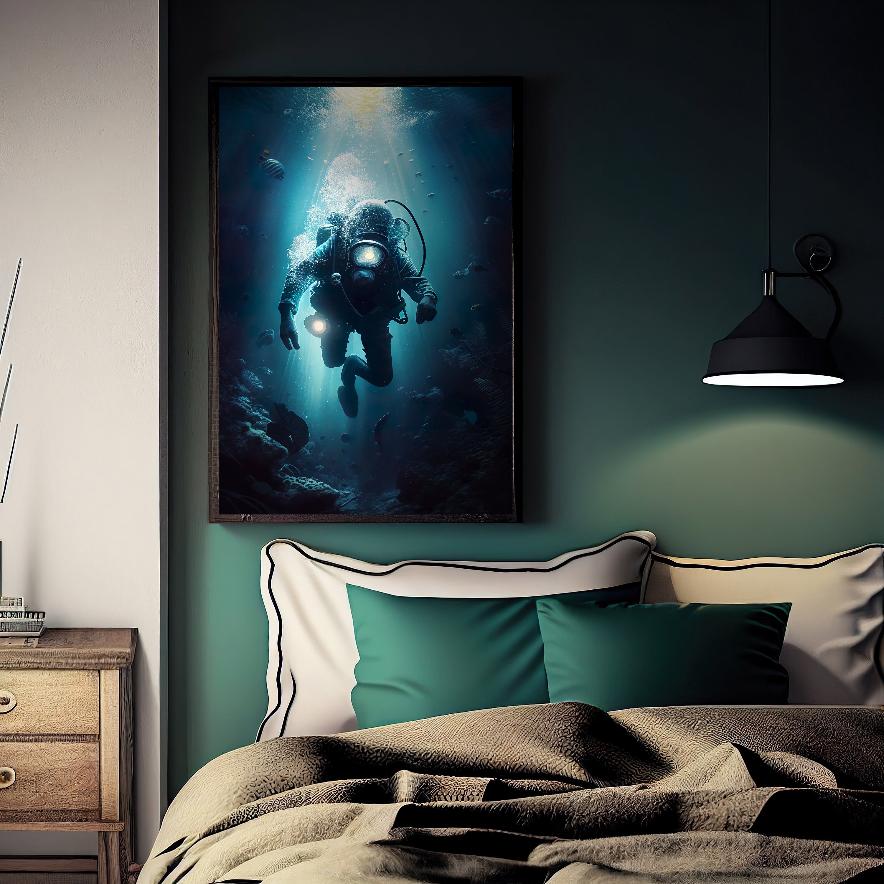Deep Diving Wall Art, Deep Sea, Deep Sea Diver, Diving Art, Cave Diving ...