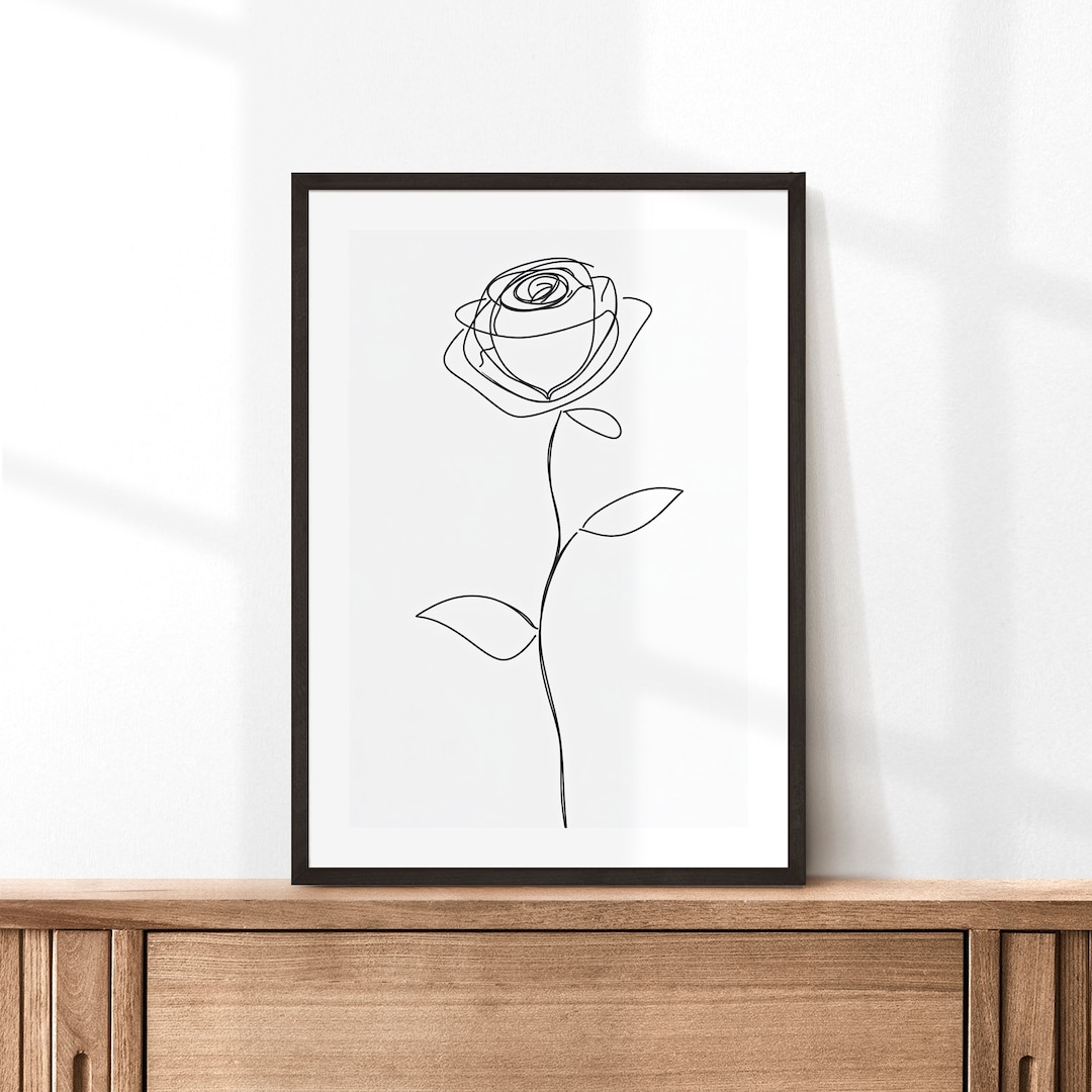Rose Line Art Print, Continuous Flower Line Art, Rose Outline Drawing ...